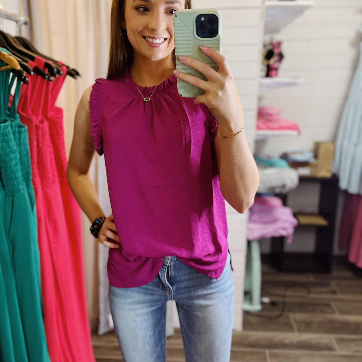 Magenta Ruffled Blouse – Four Seasons Boutique