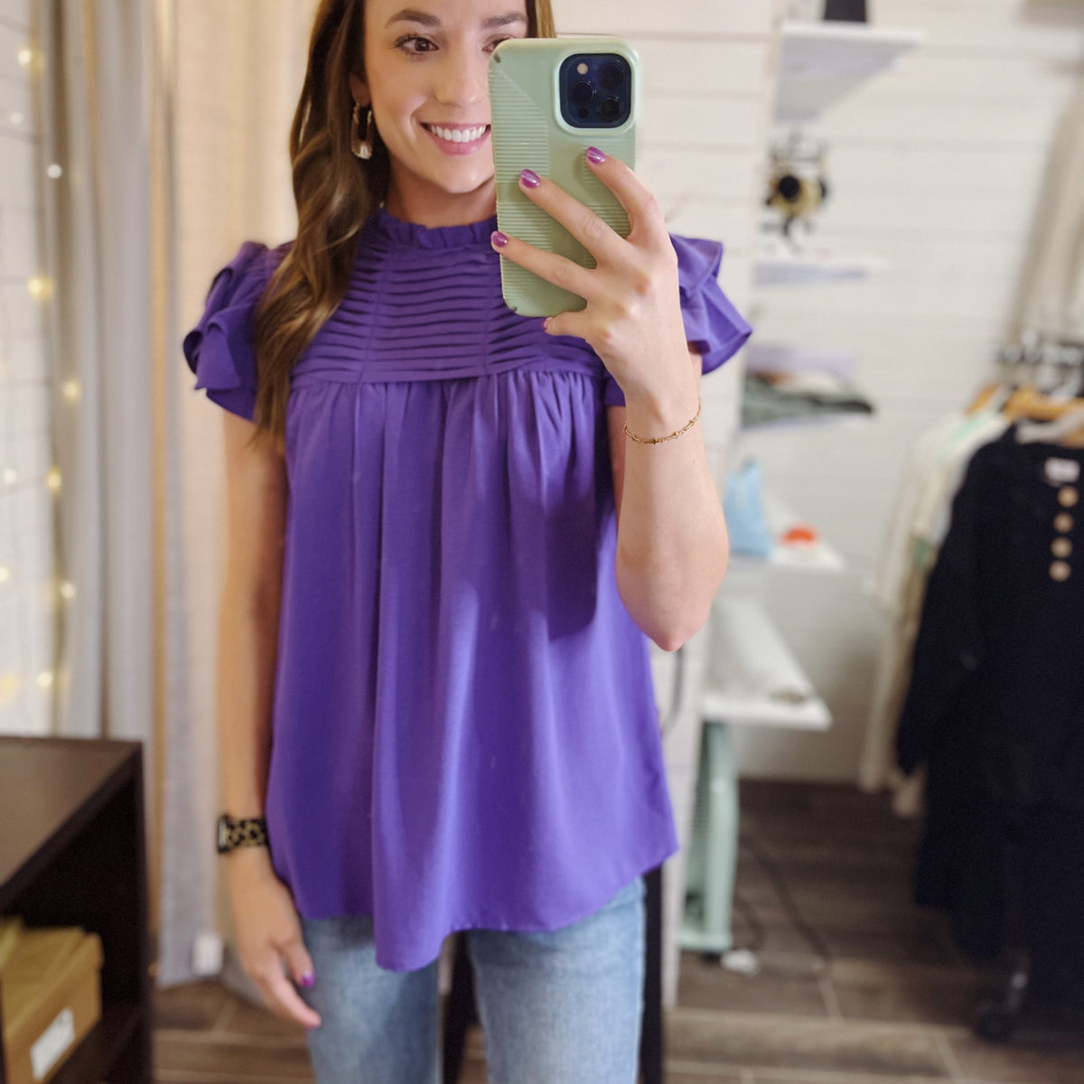 Purple Ruffled Top – Four Seasons Boutique